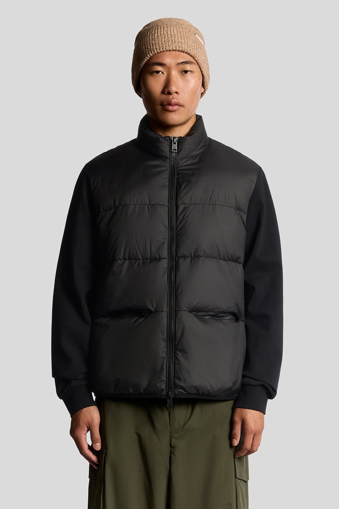 FUNNEL NECK HYBRID ZIP THROUGH JUMPER JET BLACK | Online Outlet | Otrium