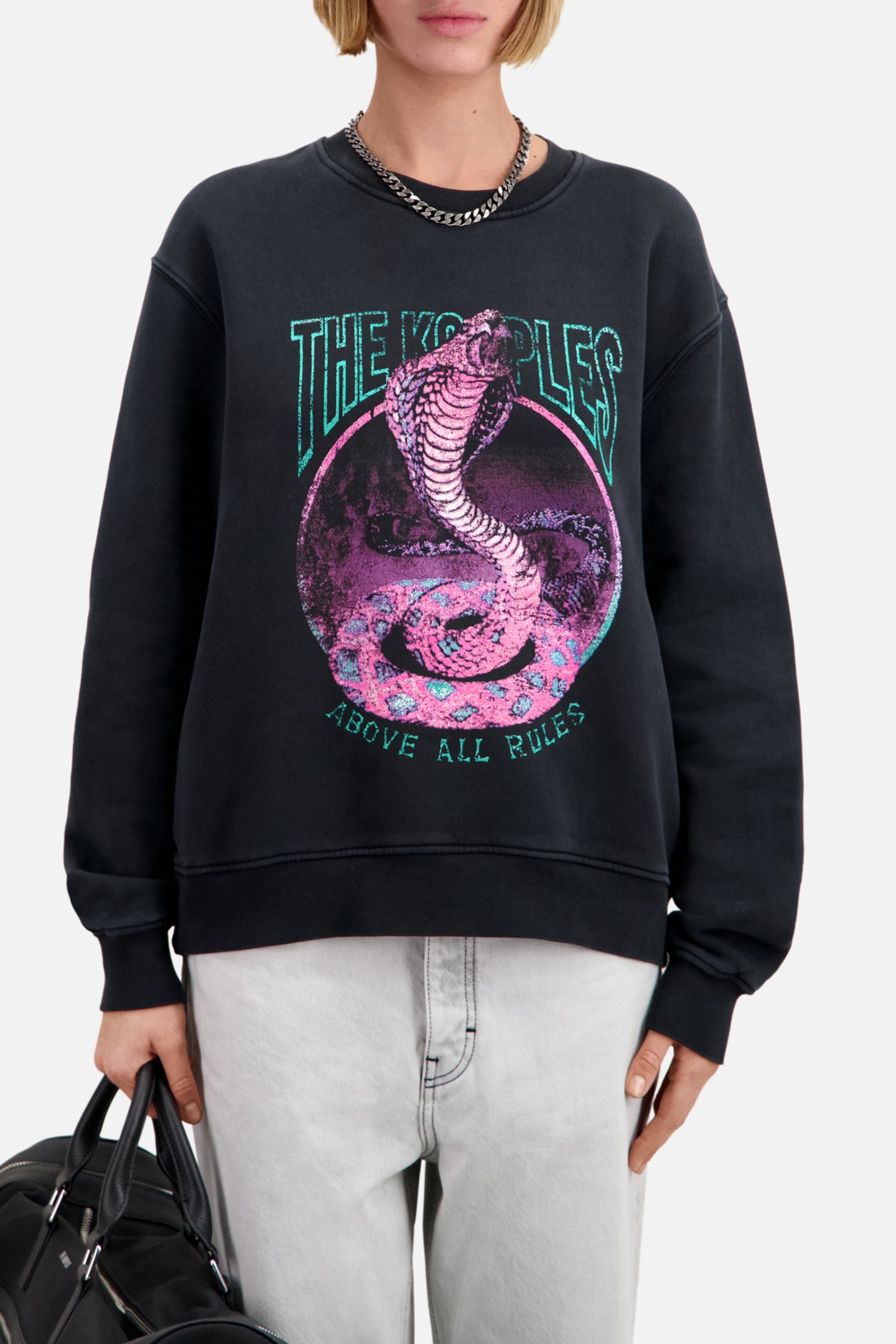 SWEAT AVEC PRINT SNAKE BLACK WASHED | Online Outlet | Otrium